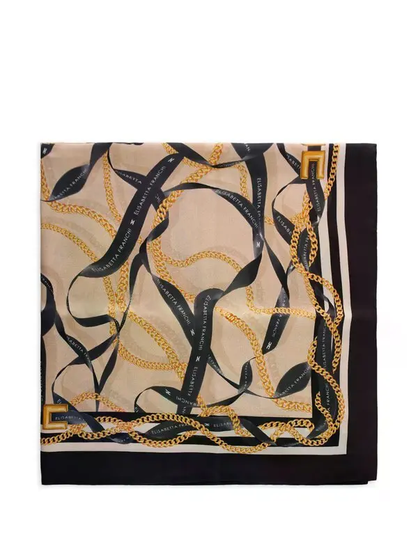 Elisabetta Franchi Ribbon-print Chain-print Scarf - Neutrals