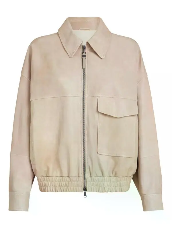 Brunello Cucinelli Monili Detail Leather Jacket - Neutrals