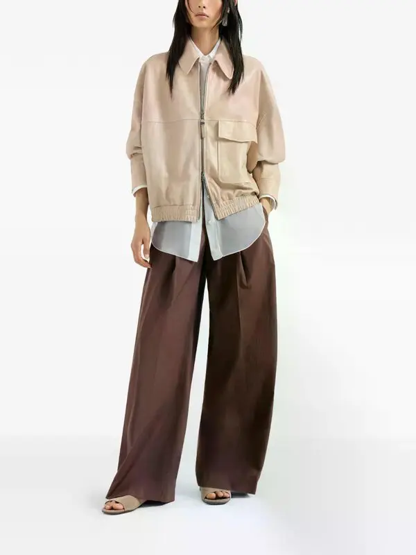 Brunello Cucinelli Monili Detail Leather Jacket - Neutrals