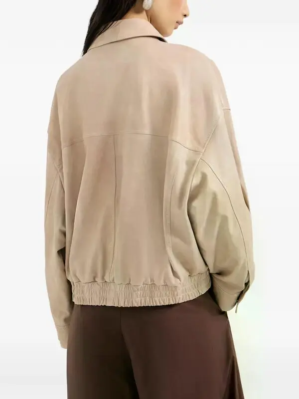 Brunello Cucinelli Monili Detail Leather Jacket - Neutrals