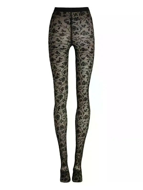 Wolford Rose Floral Tights - Black