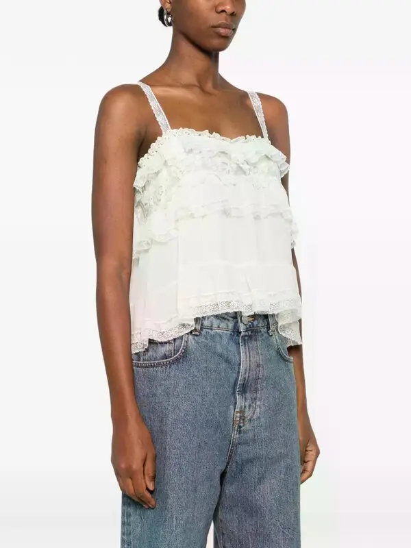 Alberta Ferretti Lace Ruffled Top