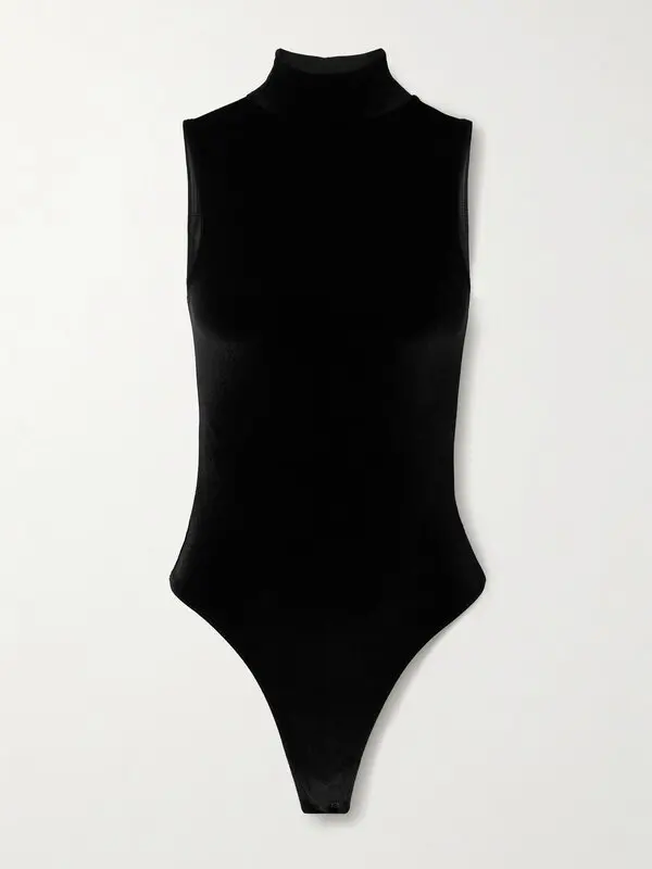 THE PARK Joyce Stretch-velvet Thong Bodysuit - Black