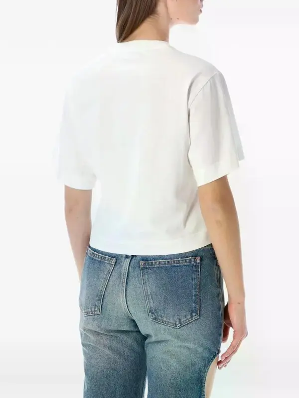 Off-White Floral-print Cropped T-shirt - White