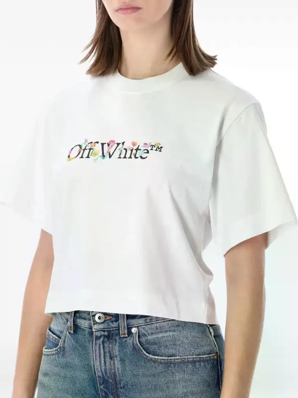 Off-White Floral-print Cropped T-shirt - White