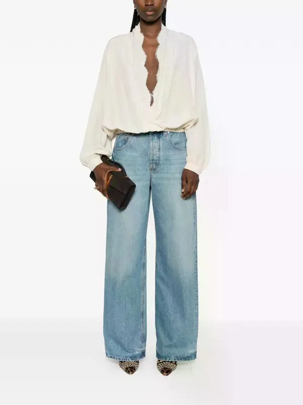 Valentino Garavani Lace-neck Blouse - Neutrals