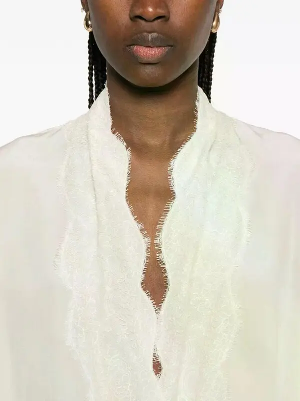 Valentino Garavani Lace-neck Blouse - Neutrals