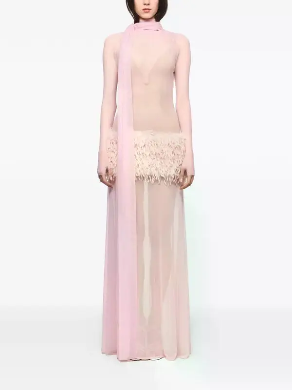ATU BODY COUTURE Feather-trimmed Scarf-detail Maxi Dress - Pink