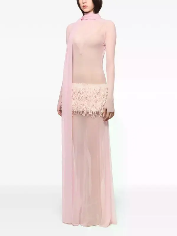 ATU BODY COUTURE Feather-trimmed Scarf-detail Maxi Dress - Pink