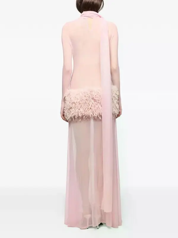 ATU BODY COUTURE Feather-trimmed Scarf-detail Maxi Dress - Pink