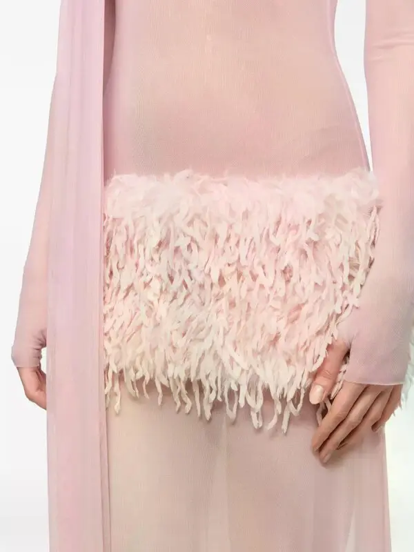 ATU BODY COUTURE Feather-trimmed Scarf-detail Maxi Dress - Pink
