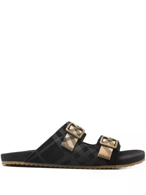 Burberry Buckle Tartan-pattern Flat Sandals - Black