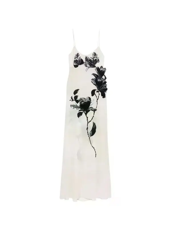 Ermanno Scervino Floral Silk Maxi Dress - Neutrals