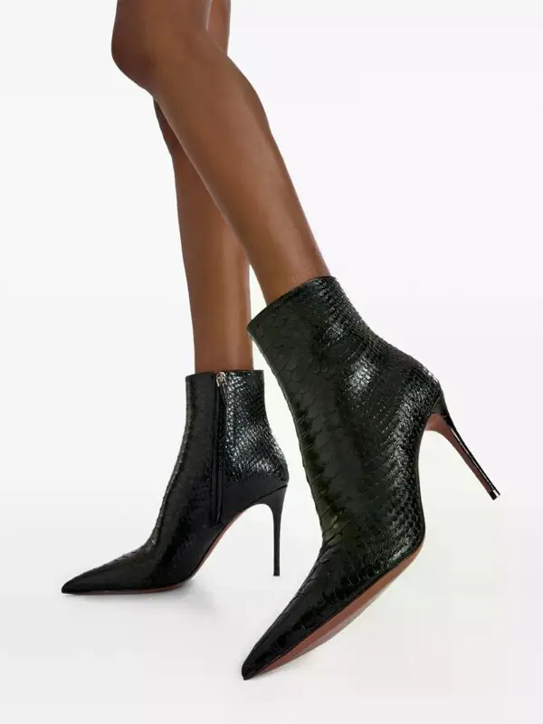 Paris Texas Vera Snake-effect Stiletto Boots - Black