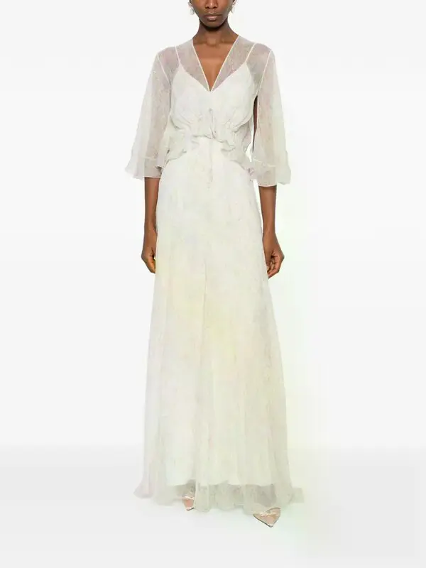 Alberta Ferretti Floral-print Maxi Dress - Neutrals