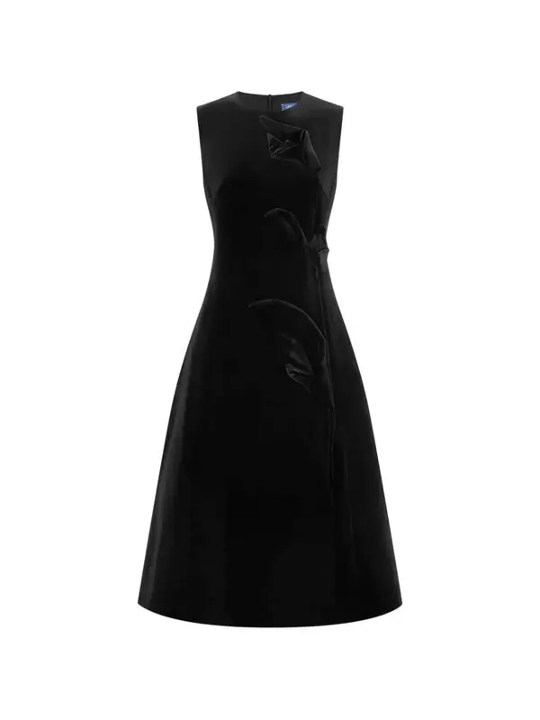 LEO LIN Floral-appliqué Midi Dress - Black