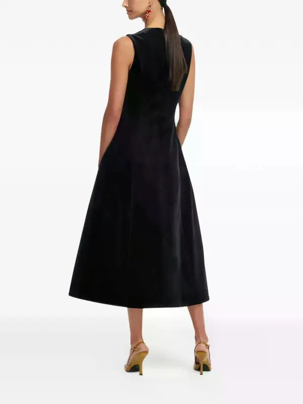 LEO LIN Floral-appliqué Midi Dress - Black