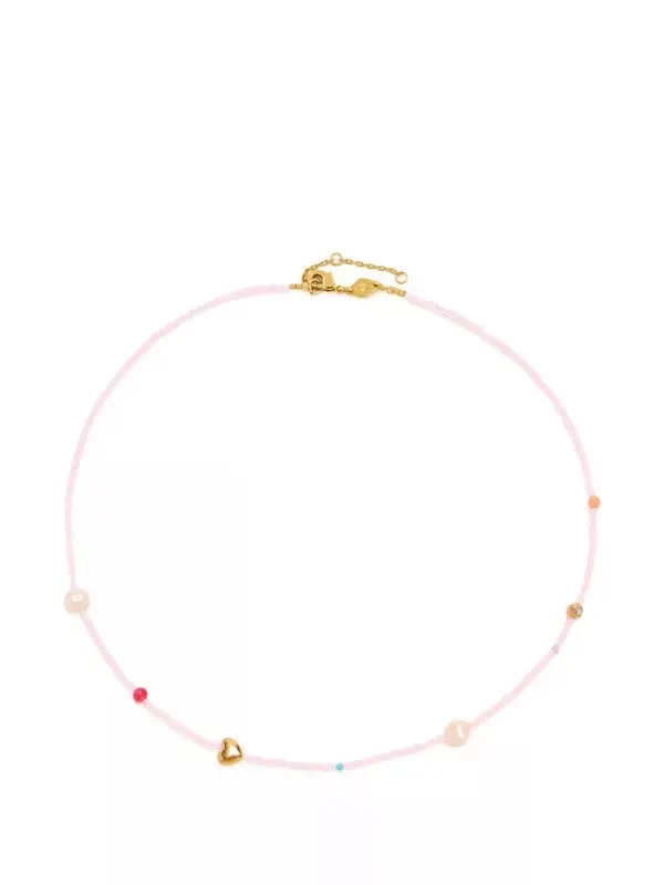 Anni Lu Beaded Heart Necklace - Pink