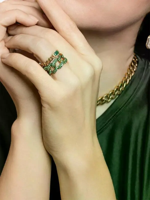 Shay Emerald Rectangle Link Ring - Gold