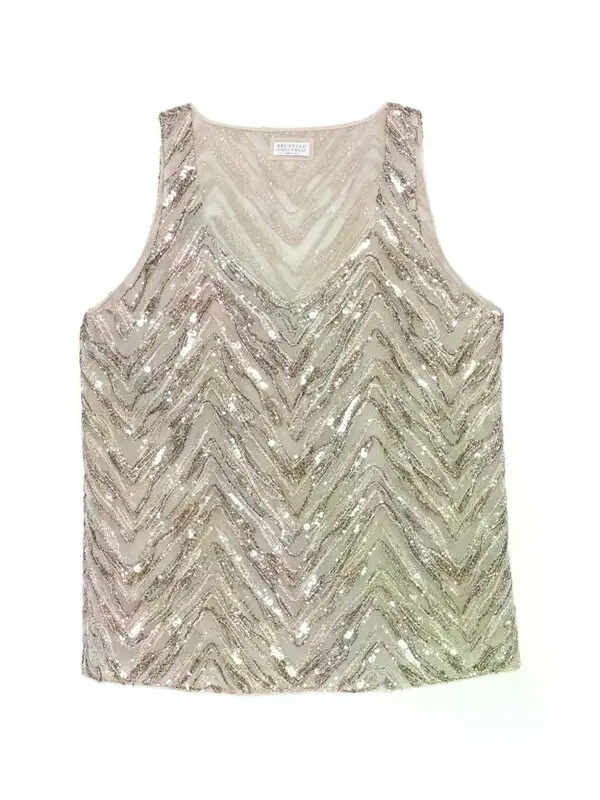 Brunello Cucinelli Sequin Chevron Top - Silver