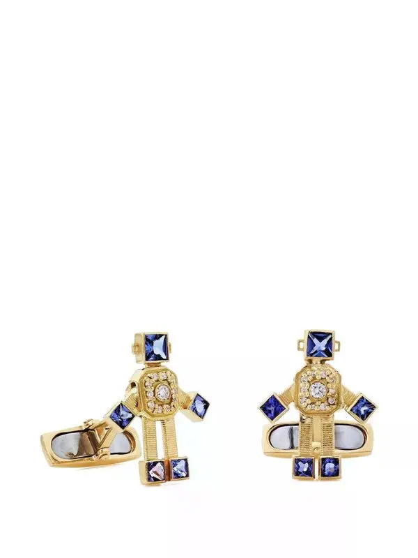 VAN ROBOT Diamond And Tanzanite Robot Cufflinks - Gold
