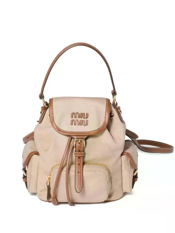 Miu Miu Flap Leather Canvas Backpack