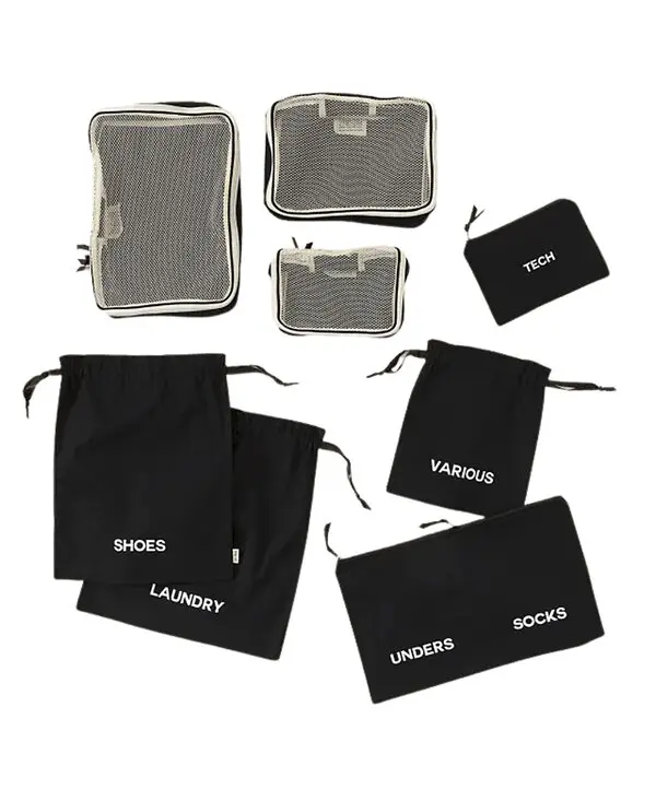 UNCOMMON GOODS Deluxe Packing Travel Set, Set Of 8 Organizers - Black