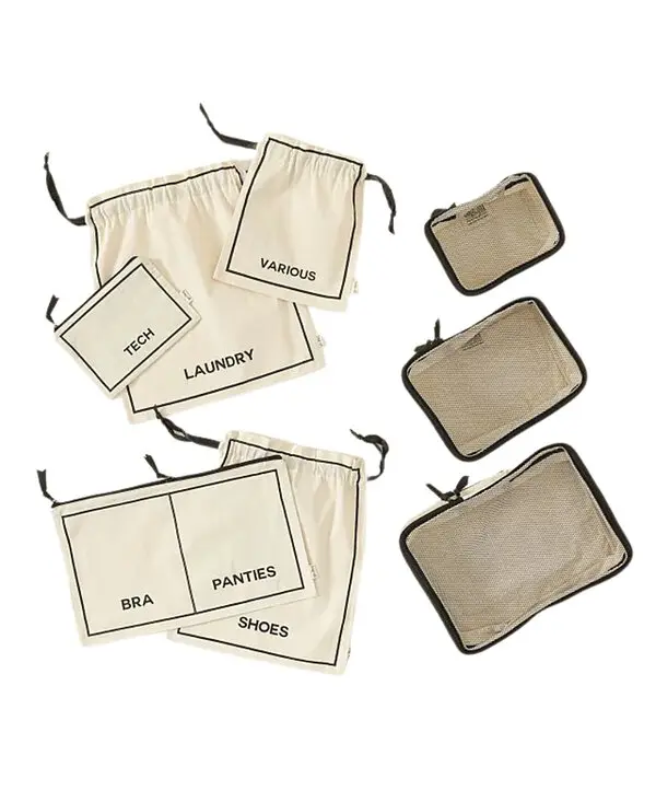 UNCOMMON GOODS Deluxe Packing Travel Set, Set Of 8 Organizers - Cream