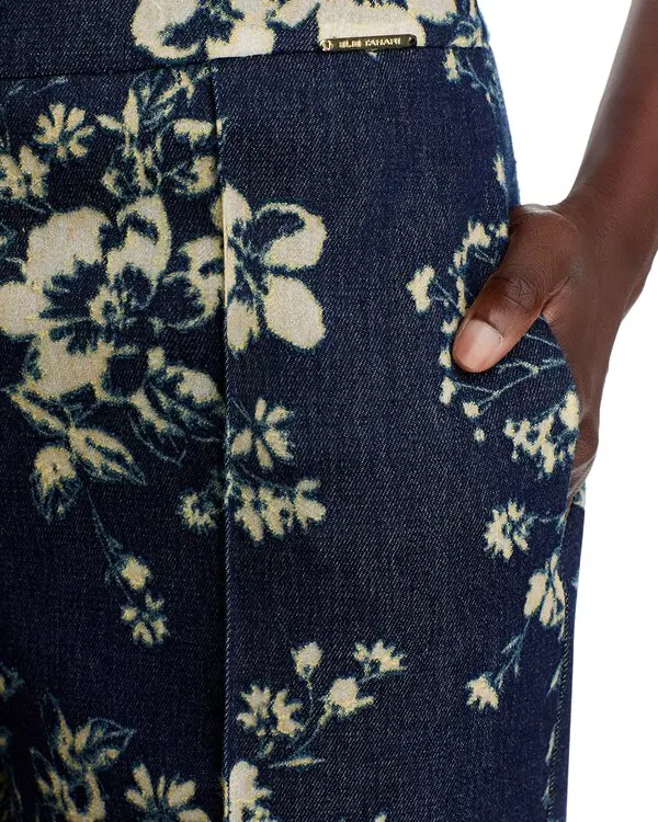 Elie Tahari The Gabby Denim Burnout Floral Print Pants