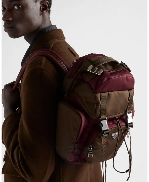 Prada Re-nylon And Saffiano Leather Backpack - Burgundy