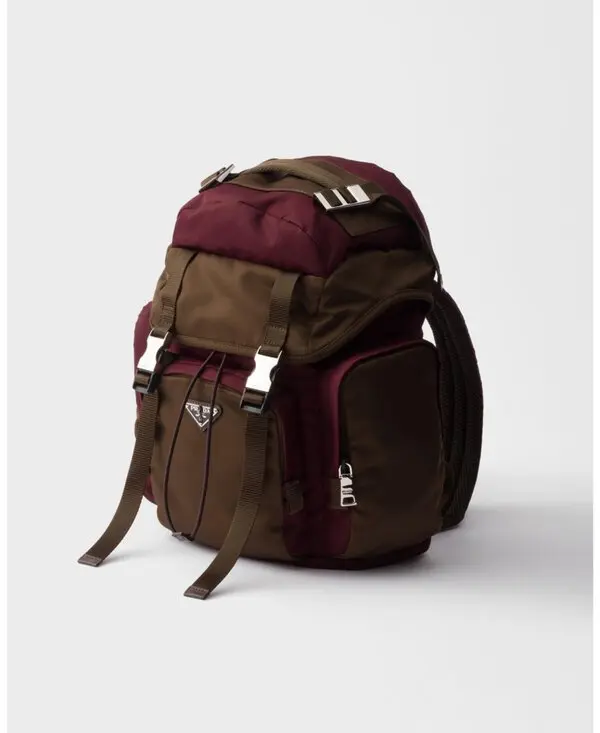 Prada Re-nylon And Saffiano Leather Backpack - Burgundy