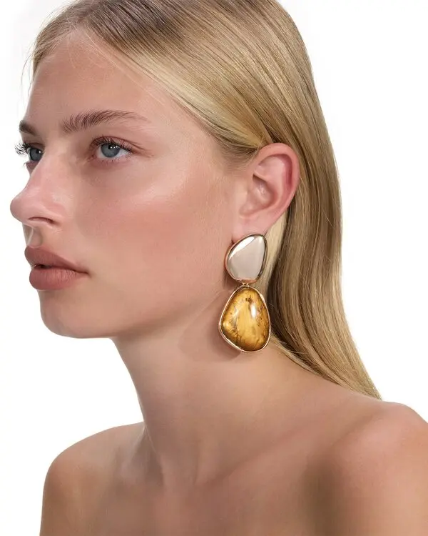 SELF-PORTRAIT Tiger Eye Resin Tiered Drop Earrings