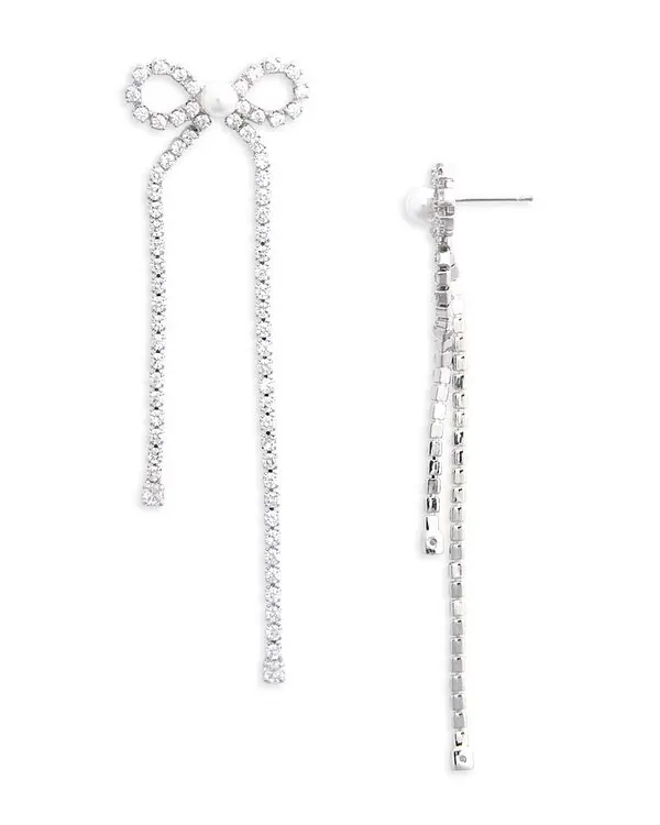 SELF-PORTRAIT Crystal Bow Drop Earrings - Silver