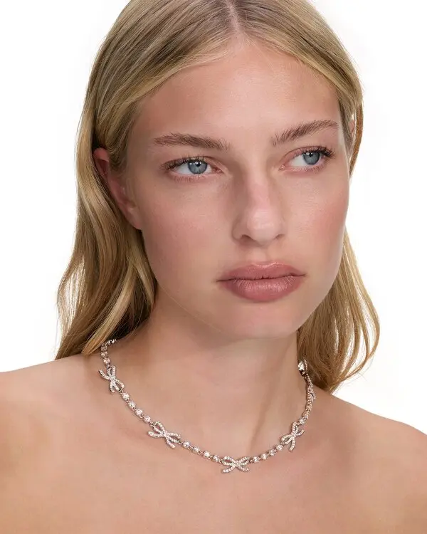 SELF-PORTRAIT Crystal Bow Collar Necklace - Silver