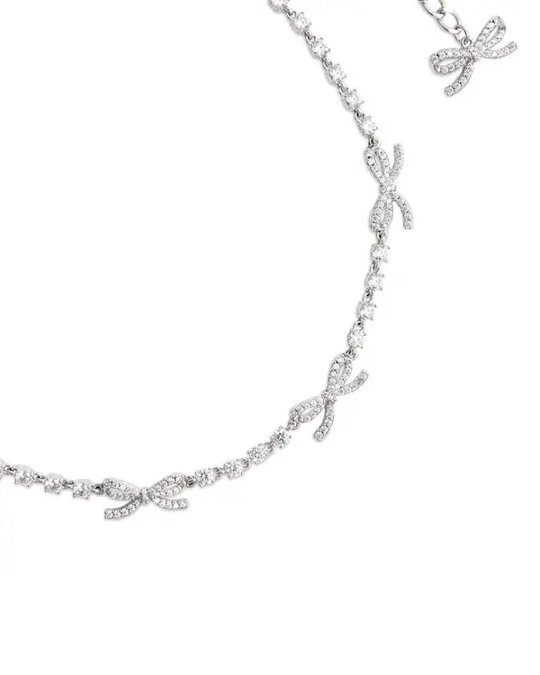 SELF-PORTRAIT Crystal Bow Collar Necklace - Silver