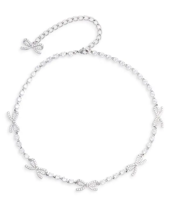 SELF-PORTRAIT Crystal Bow Collar Necklace - Silver