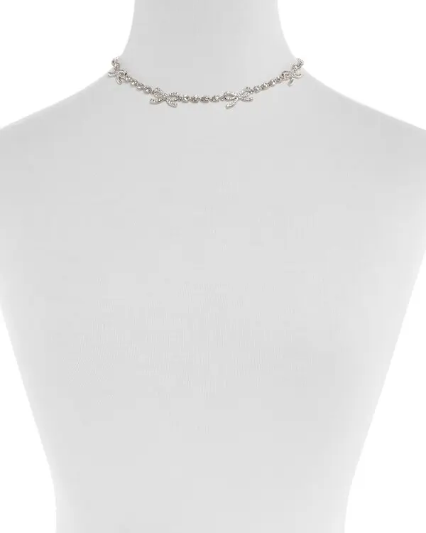 SELF-PORTRAIT Crystal Bow Collar Necklace - Silver