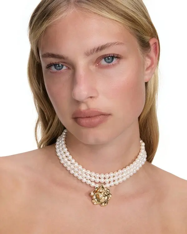 SELF-PORTRAIT Imitation Pearl Rose Choker Necklace - White