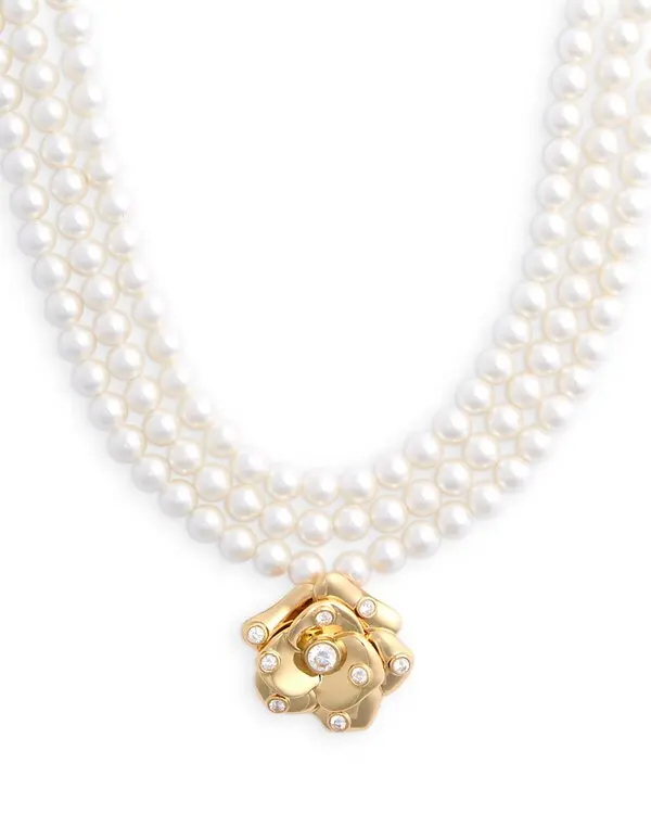 SELF-PORTRAIT Imitation Pearl Rose Choker Necklace - White