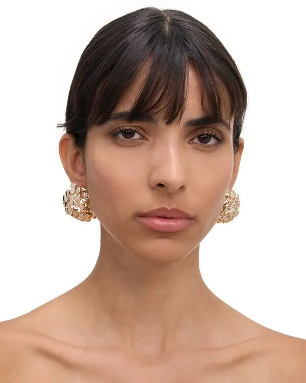 SELF-PORTRAIT Cubic Zirconia Flower Cluster Button Earrings - Gold