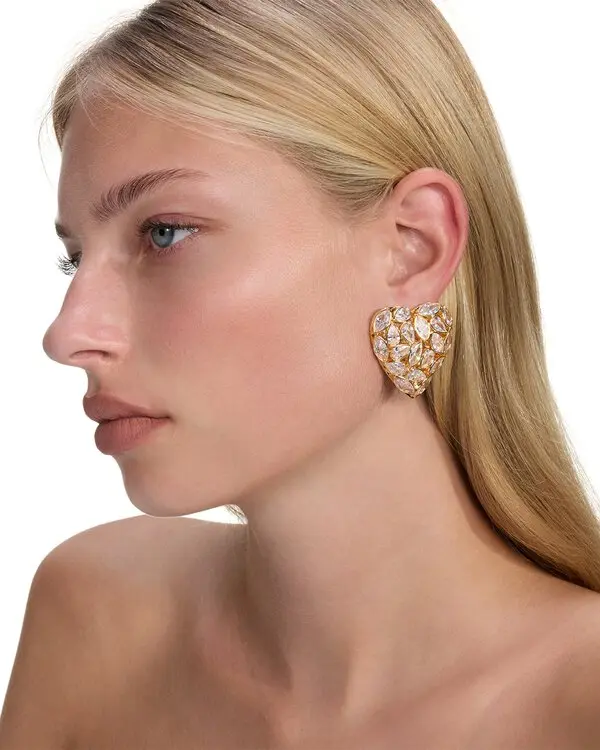 SELF-PORTRAIT Crystal Heart Cluster Stud Earrings - Gold