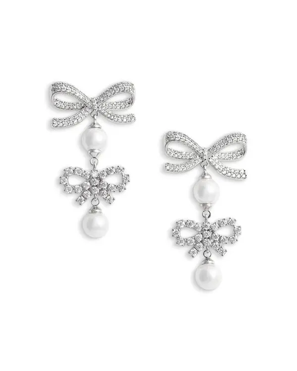 SELF-PORTRAIT Double Bow Faux Pearl Drop Earrings