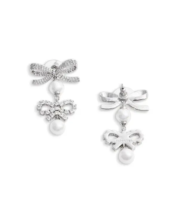 SELF-PORTRAIT Double Bow Faux Pearl Drop Earrings