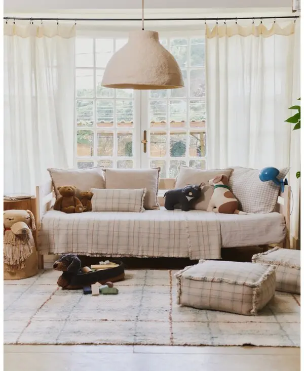 LORENA CANALS Wouf Wouf Washable Rug Tartan Blue Sage 2'11x3'11 Area Rug - Natural