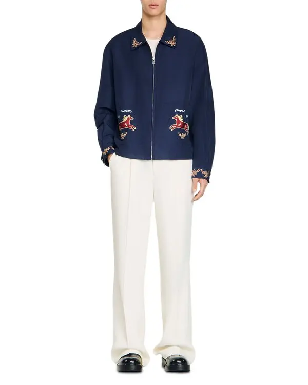 Sandro Embroidered Wing Collar Jacket