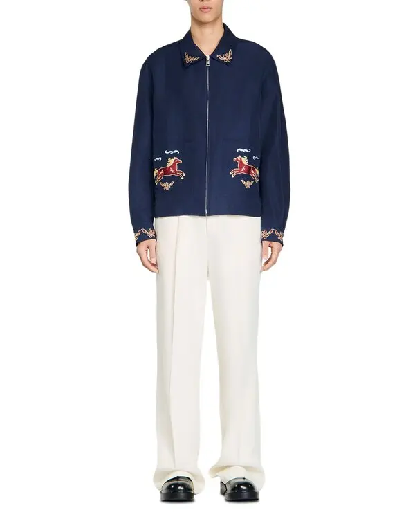Sandro Embroidered Wing Collar Jacket