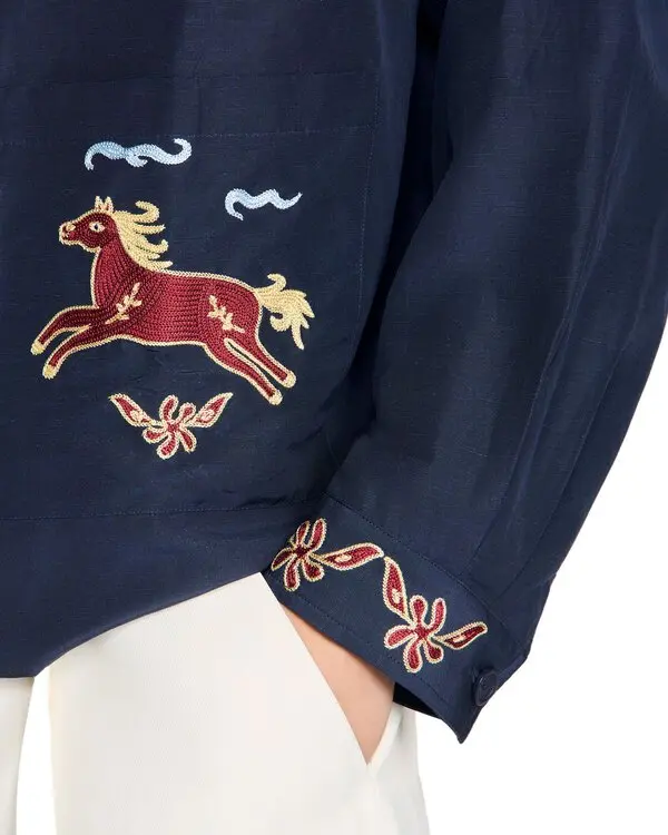 Sandro Embroidered Wing Collar Jacket
