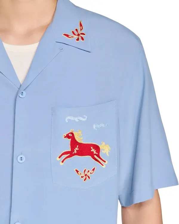 Sandro Embroidered Horse Loose Fit Shirt - Misc
