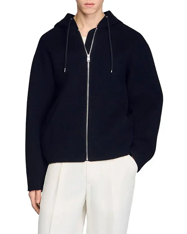 Sandro Hooded Zip-up Wool Jacket