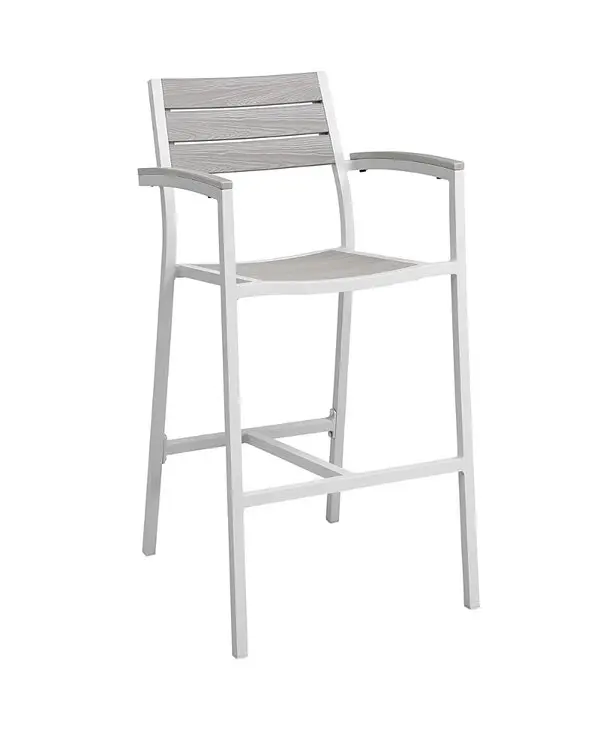 MODWAY Maine Outdoor Patio Bar Stool, Set Of 2 - White Light Gray